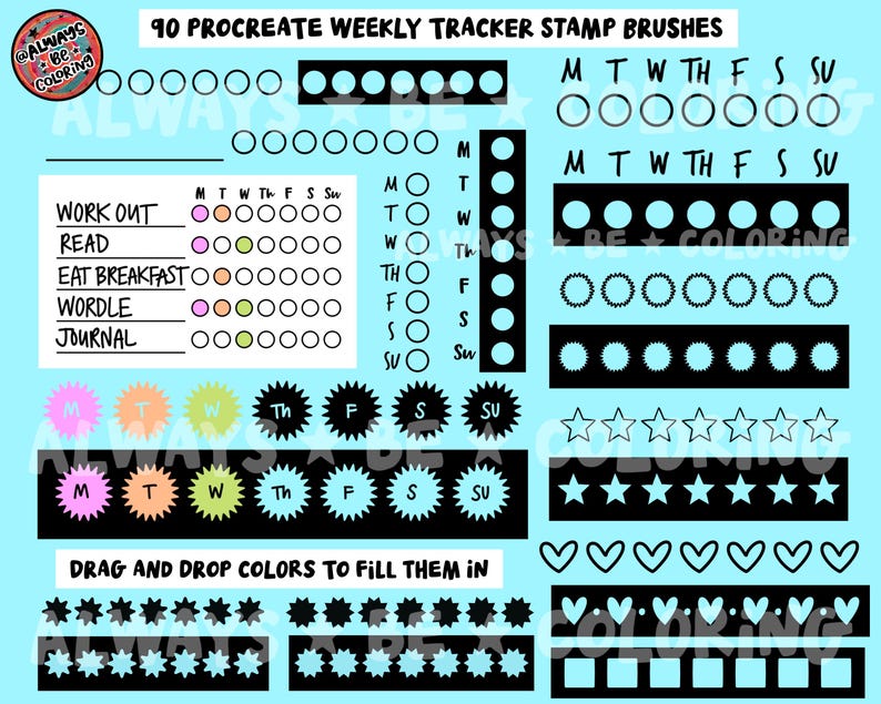220 Procreate Tracker Stamps for Digital Planners and Journals ...