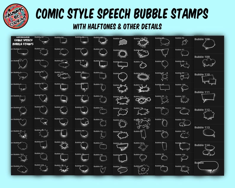 285 Procreate Comic Brushes & Stamps With Speech Bubbles, Action Words ...