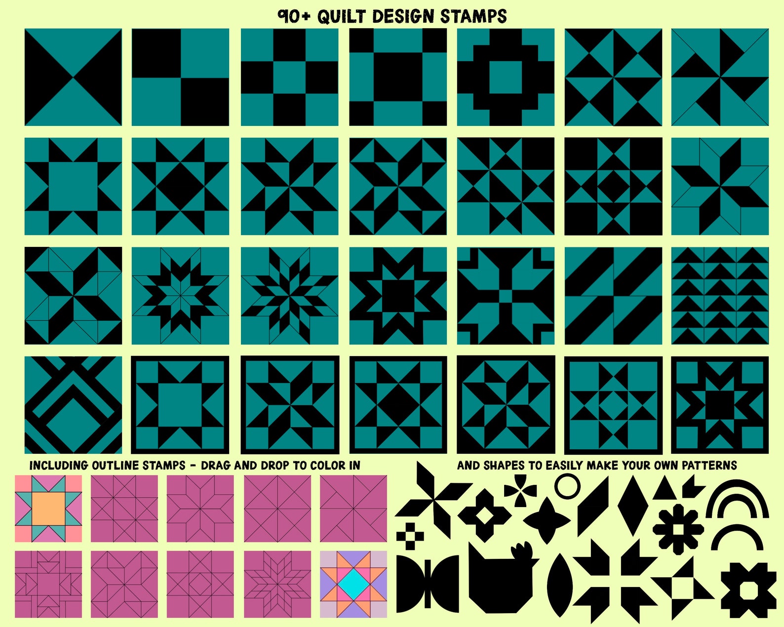335 Procreate Quilt Brushes, Fabric Seamless Texture Brushes, Digital ...