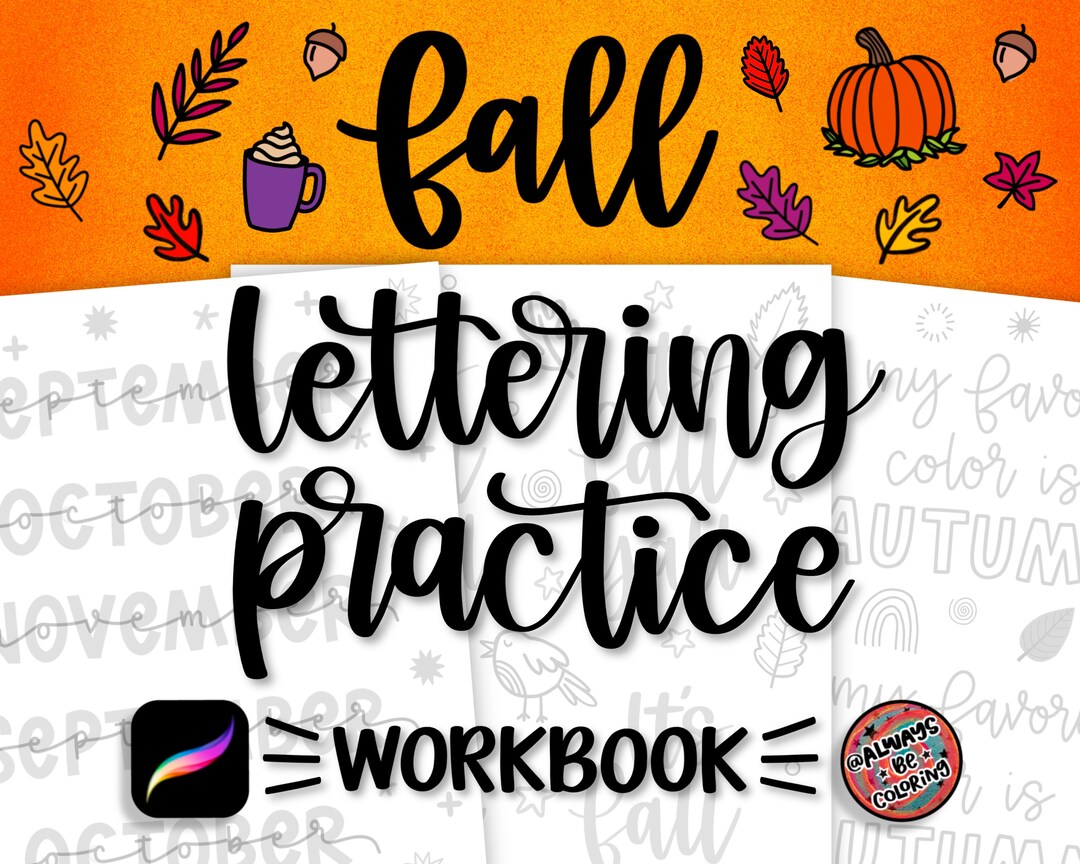Fall Lettering Practice Workbook 22 Procreate Brushes, 15 Lettering ...