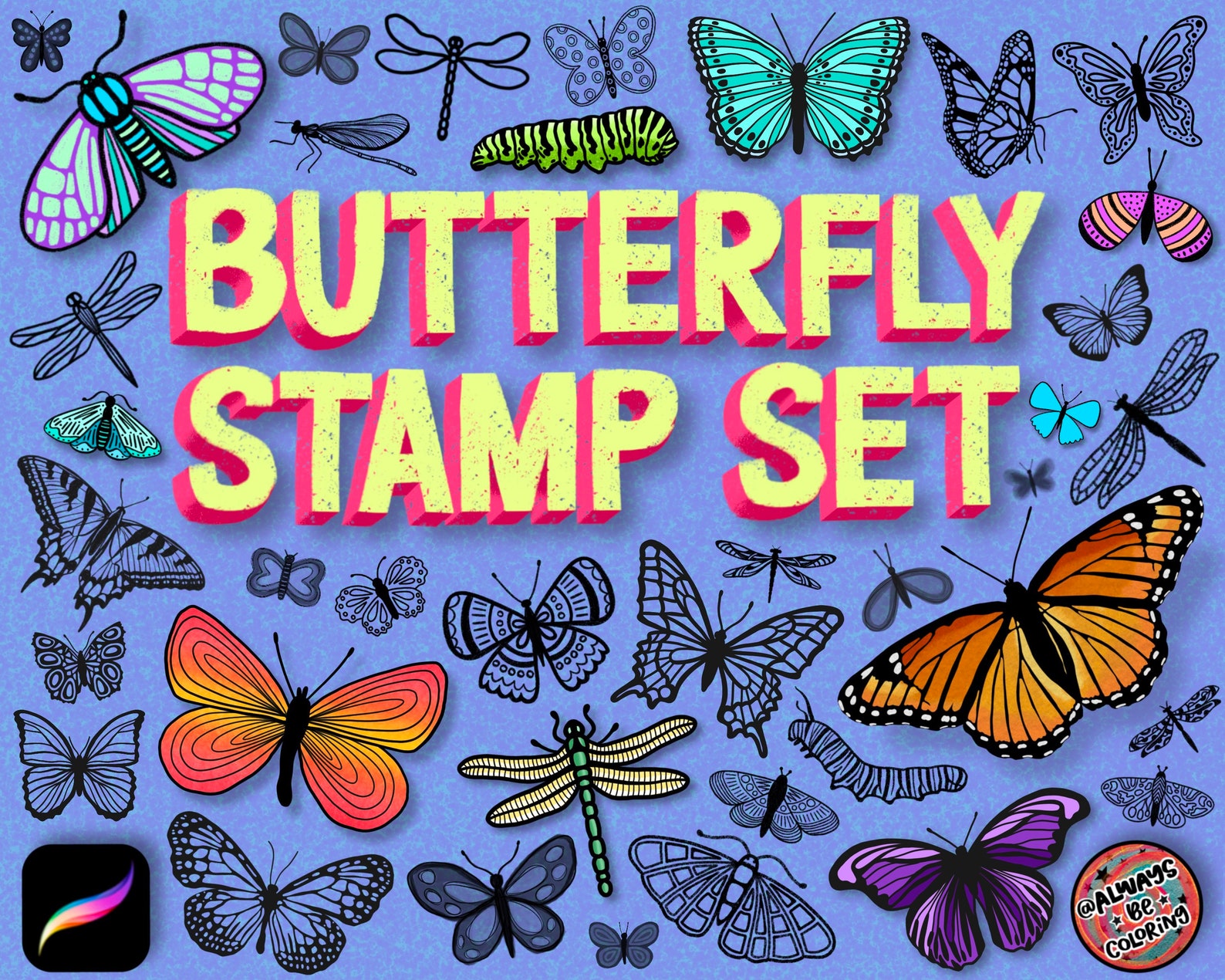 120 Hand Drawn Procreate Stamp Brushes With Butterflies & - Etsy