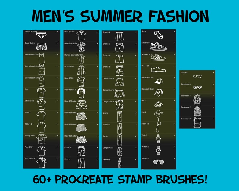 Over 160 Hand Drawn Procreate Summer Fashion Stamp Brushes - Etsy