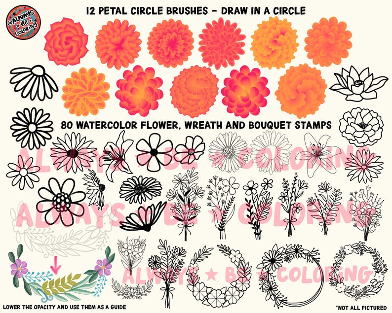 Procreate Watercolor Flower Brush Kit! 325+ Procreate Brushes & Stamps ...
