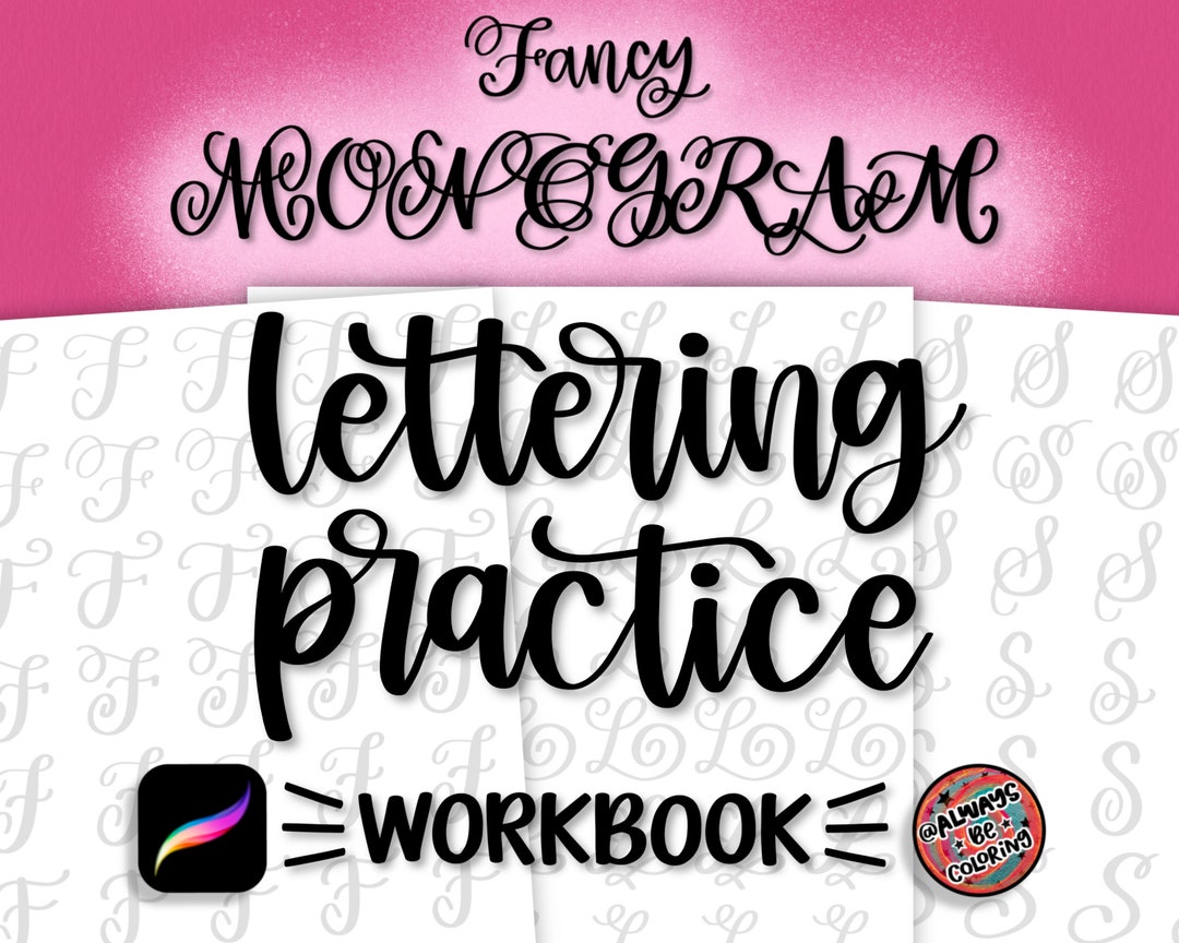 Fancy Monogram Lettering Practice Workbook 20 Procreate Brushes, 29 ...