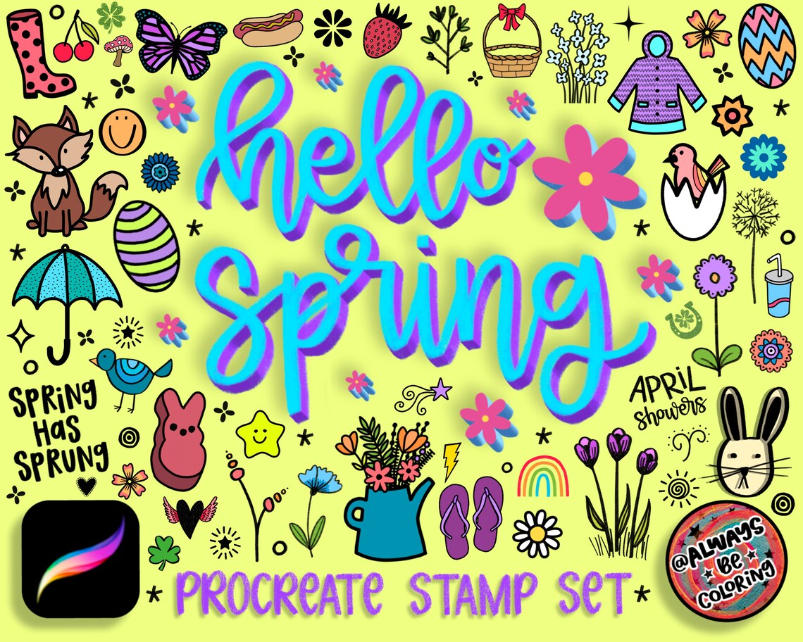 Procreate Spring Stamp Brush Set 150 Procreate Stamp Brushes | Etsy