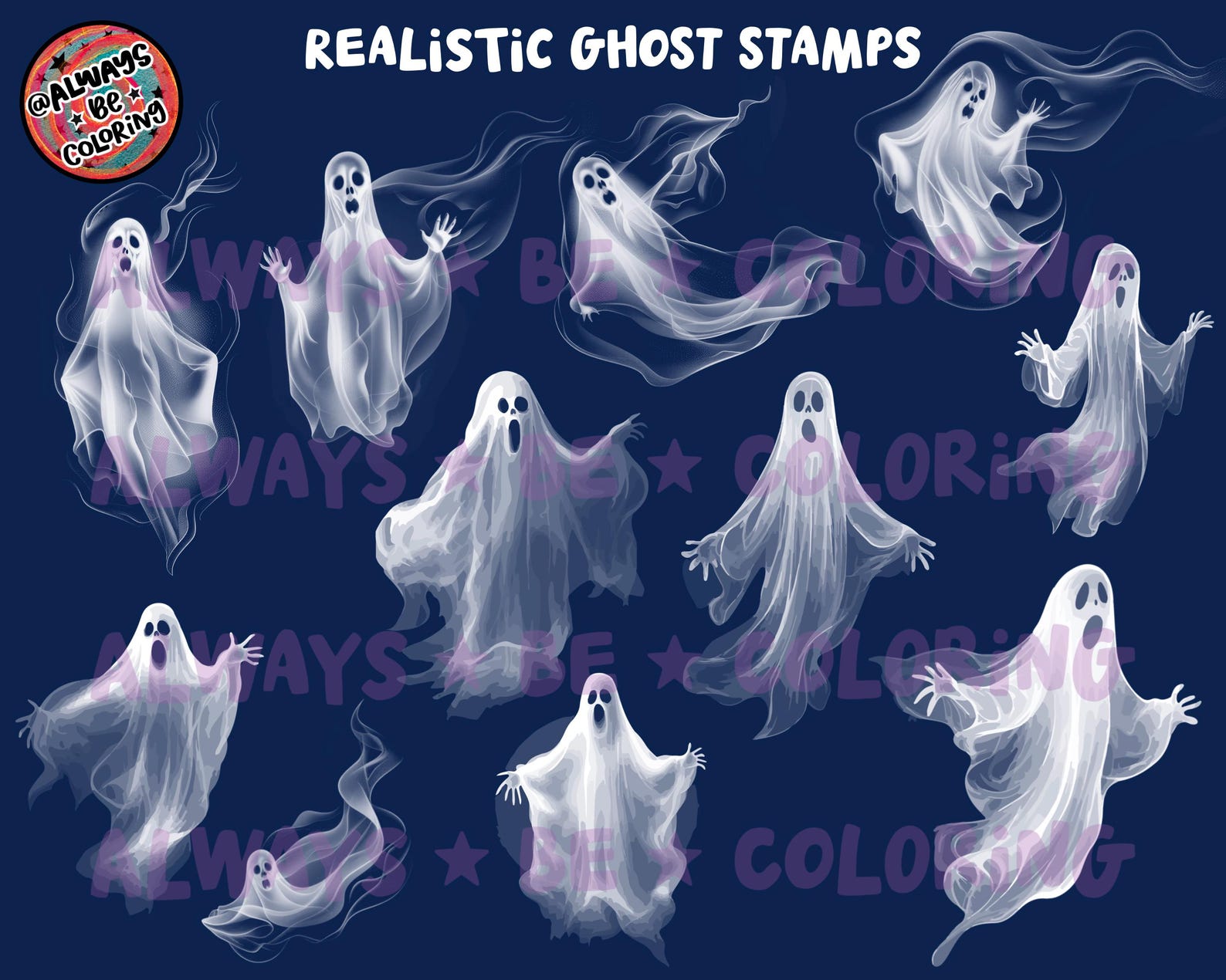 100 Hand Drawn Procreate Ghosts Stamp Brushes, Halloween Procreate ...