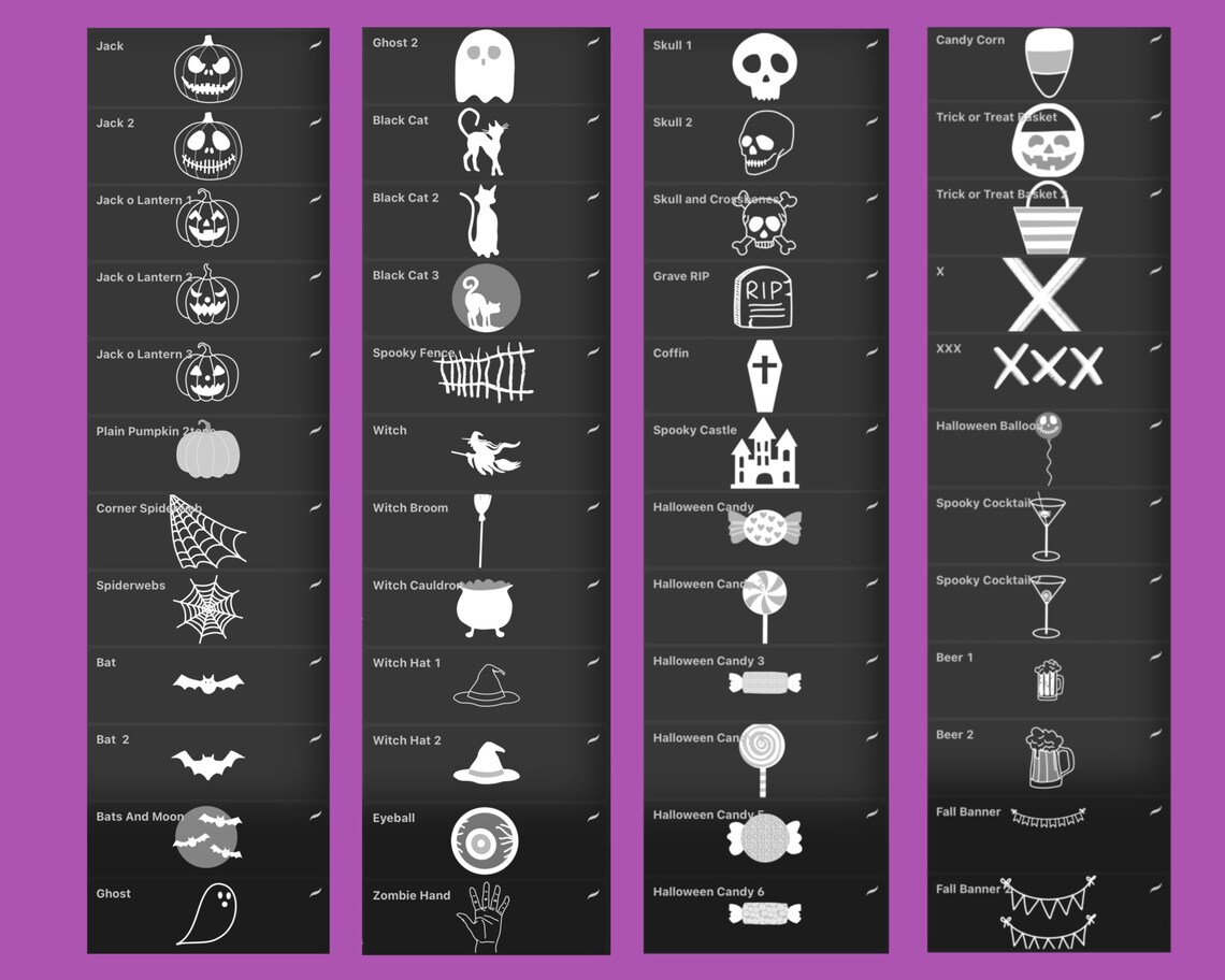 Procreate Spooky Fall Sticker Set Over 100 Procreate Stamp | Etsy