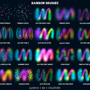 100 Procreate Glitter Spray Paint Brushes, Rainbow and Color Changing ...