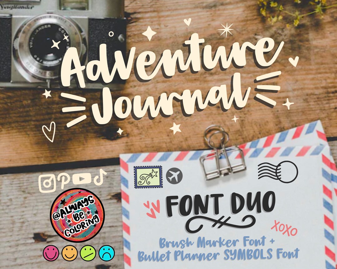 Adventure Journal Font Duo With Bullet Planner Symbols! Brush Marker ...
