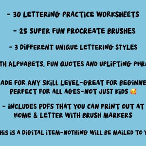 25 Procreate Brushes, 30 Lettering Practice Worksheets for Kids-all ...