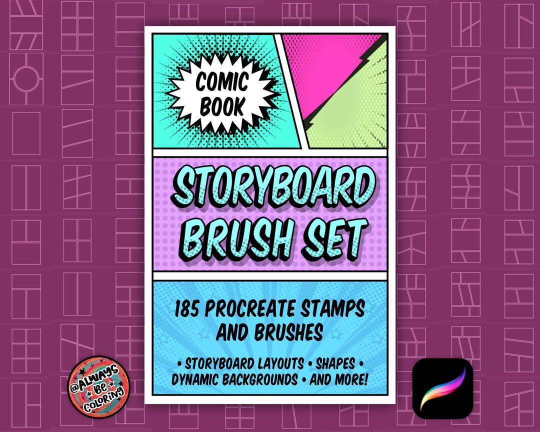 185 Procreate Comic Book Storyboard Page Layout Stamps, Plus Halftones ...