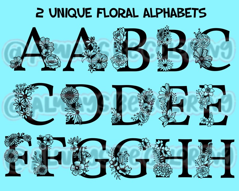 3 Sets Floral Alphabet Procreate Stamp Set 78 Flower Monogram - Etsy