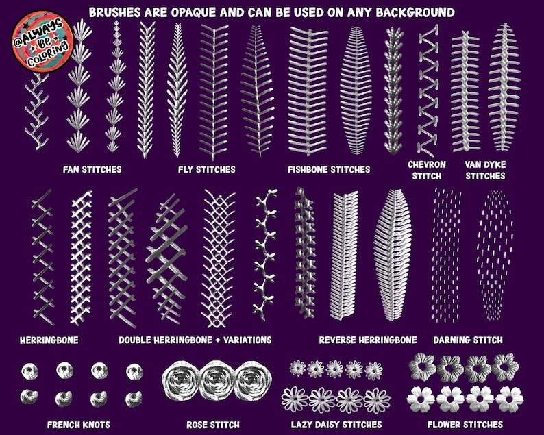 222 Metallic Stitch Procreate Brushes, Fabric Seamless Texture Brushes ...