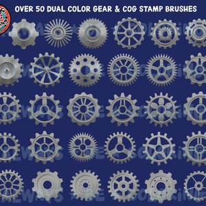230 Procreate Steampunk Brushes and Stamps, Realistic Mechanical Gears ...