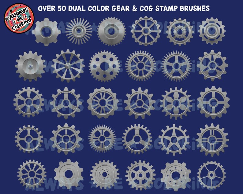 230 Procreate Steampunk Brushes and Stamps, Realistic Mechanical Gears ...
