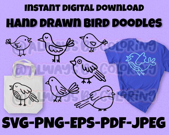 Cute Bird Doodle SVG Set SVG File Bundle for Cricut or - Etsy