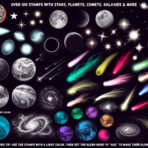 210 Procreate Cosmic Stamps and Dynamic Brushes, Neon & Glitter Brushes ...