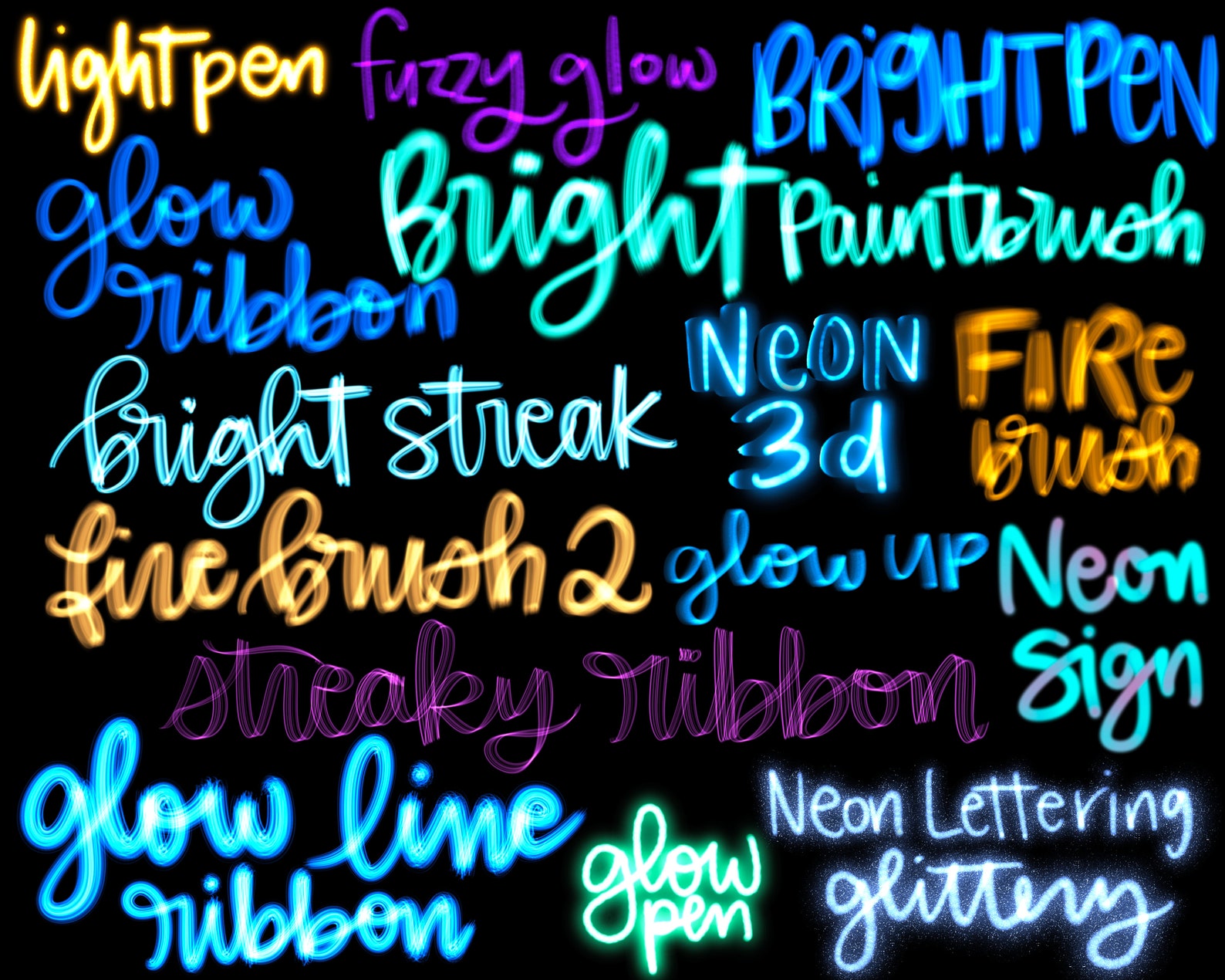 22 Neon Light and Glitter Procreate Brushes for Lettering - Etsy