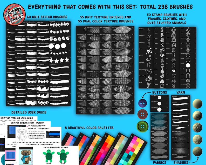 238 Procreate Knitting Brushes, Fabric Seamless Texture Brushes ...