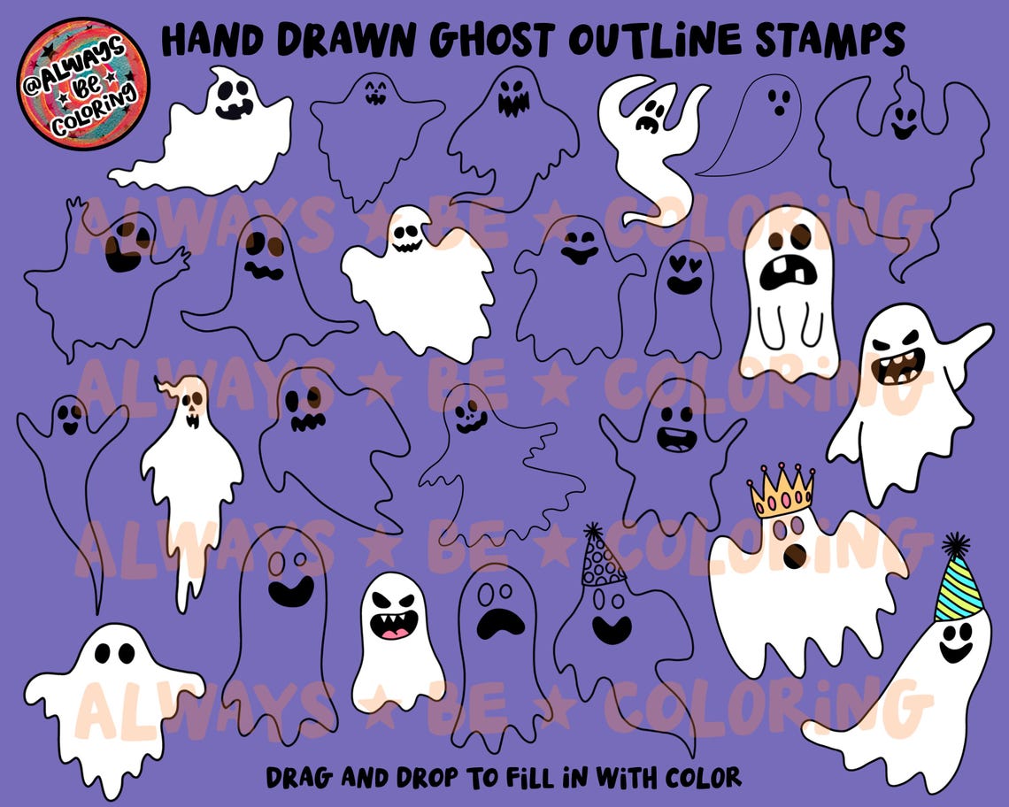 100 Hand Drawn Procreate Ghosts Stamp Brushes, Halloween Procreate ...