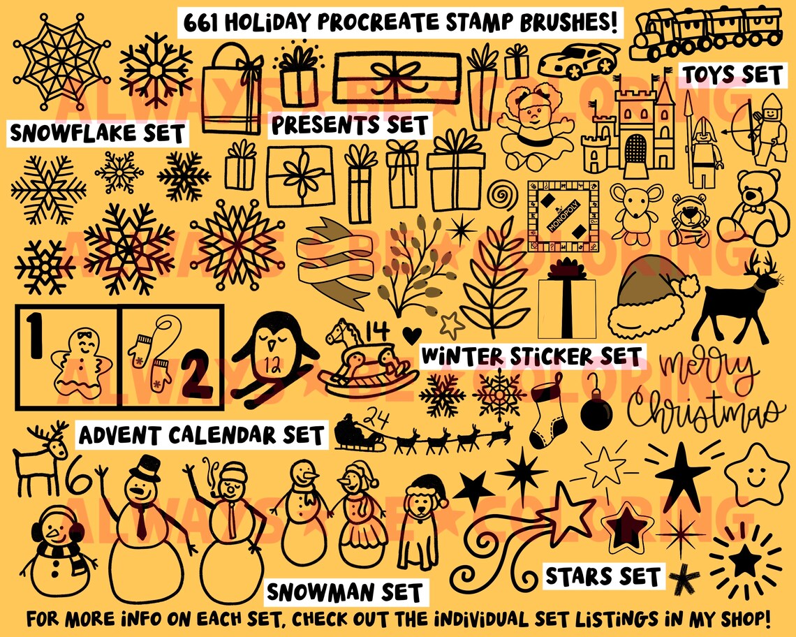 Procreate Huge Holiday Bundle Save 60%! 1005 Procreate Christmas Stamps ...