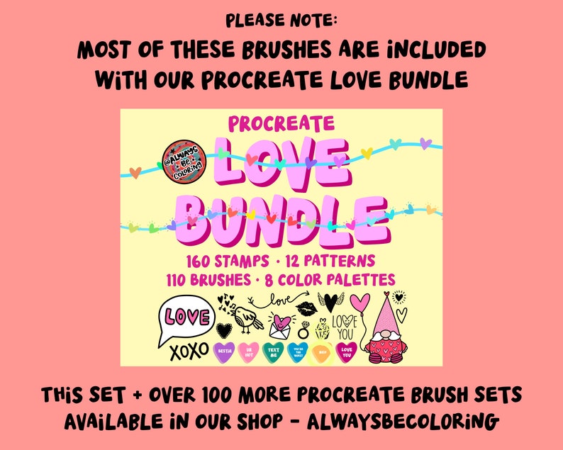 60 Procreate Love & Valentines Brushes, Hearts, Border Brushes, Glitter ...