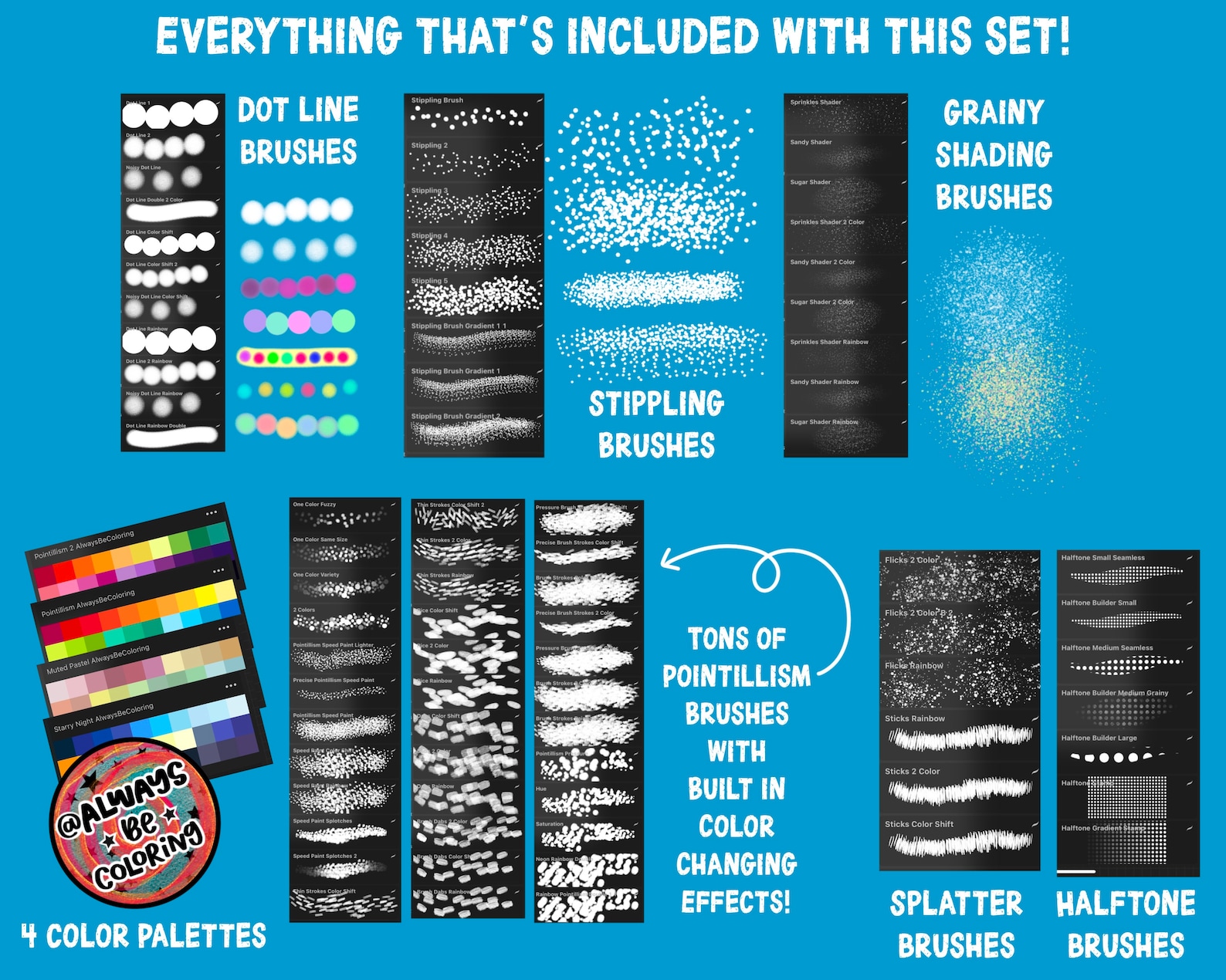 90+ Procreate Pointillism Brushes for Lettering & Illustration ...