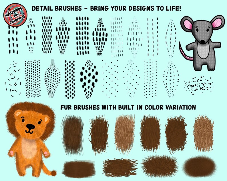 Procreate Animal Character Toolkit: 170 Brushes, Stamps & Patterns ...