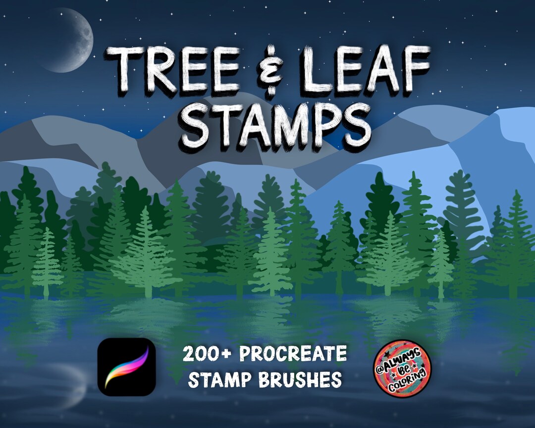 Over 200 Hand Drawn Procreate Stamp Brushes With Tree and Leaf Designs ...
