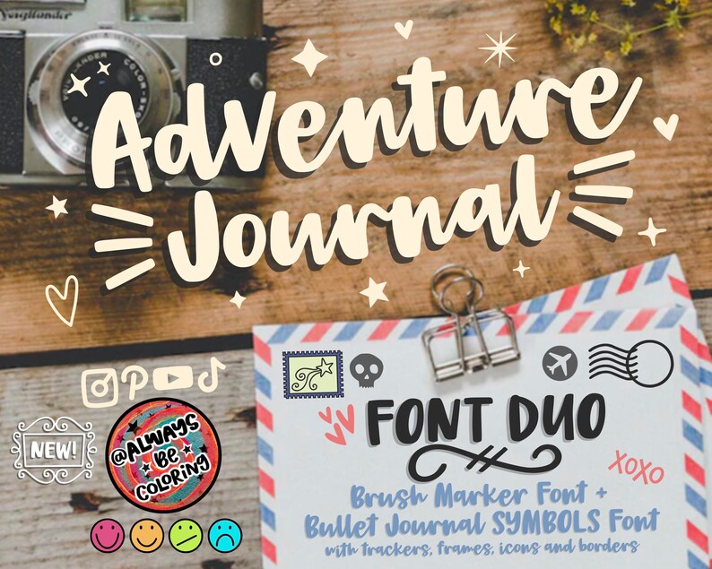 Adventure Journal Font Duo With Bullet Journal Symbols Brush - Etsy