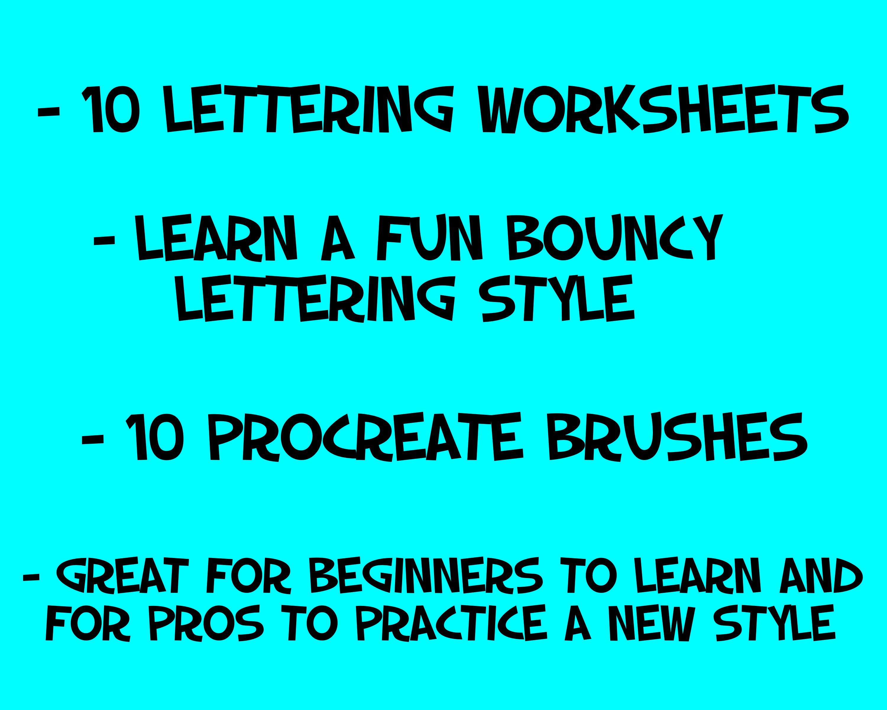 10 Procreate Brushes, 10 Lettering Practice Worksheets, Learn Bouncy ...