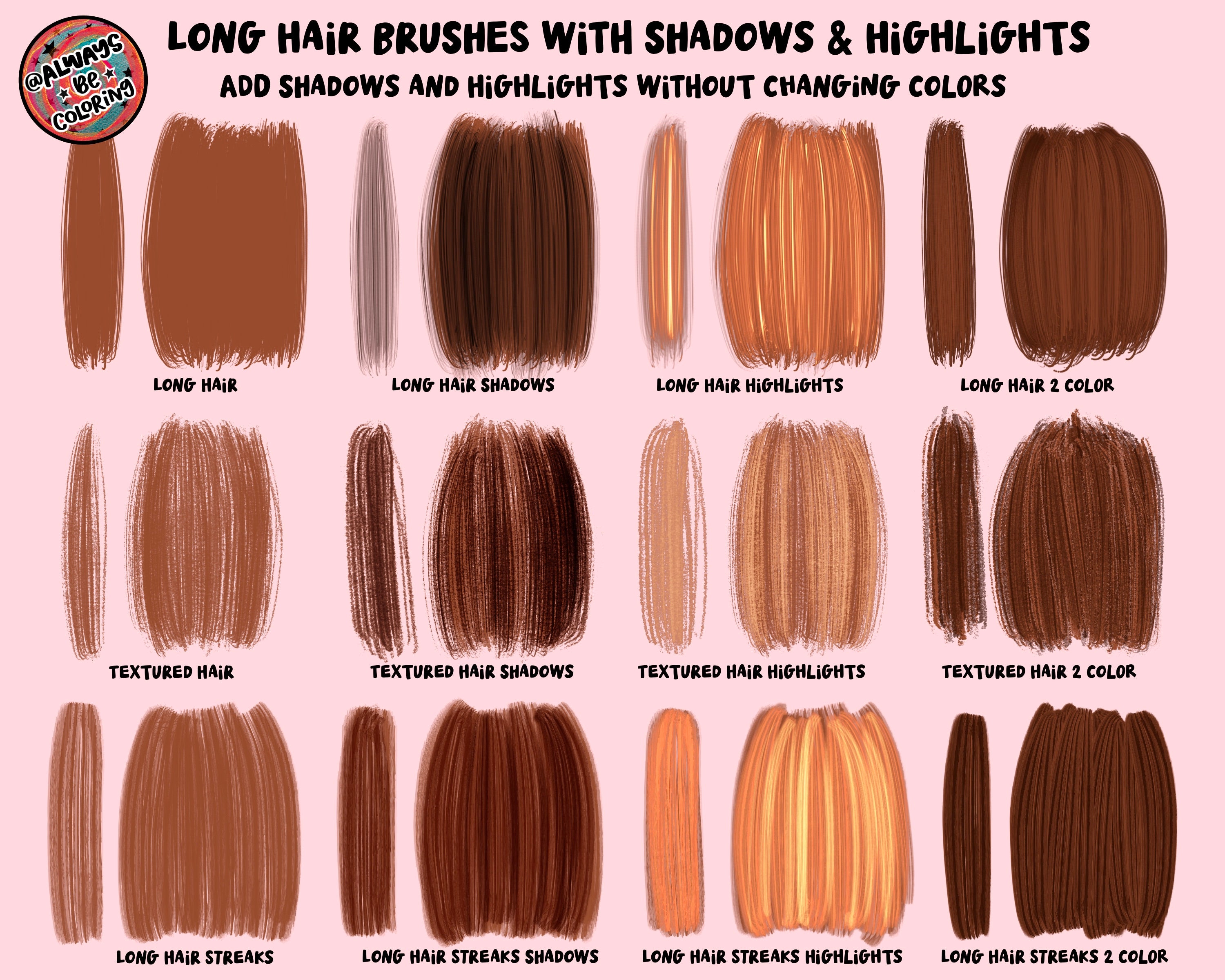 165 Procreate Hair Brushes! Realistic Braids, Curls, Long Hair, Hair ...