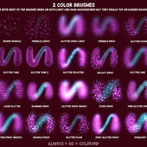 100 Procreate Glitter Spray Paint Brushes, Rainbow and Color Changing ...