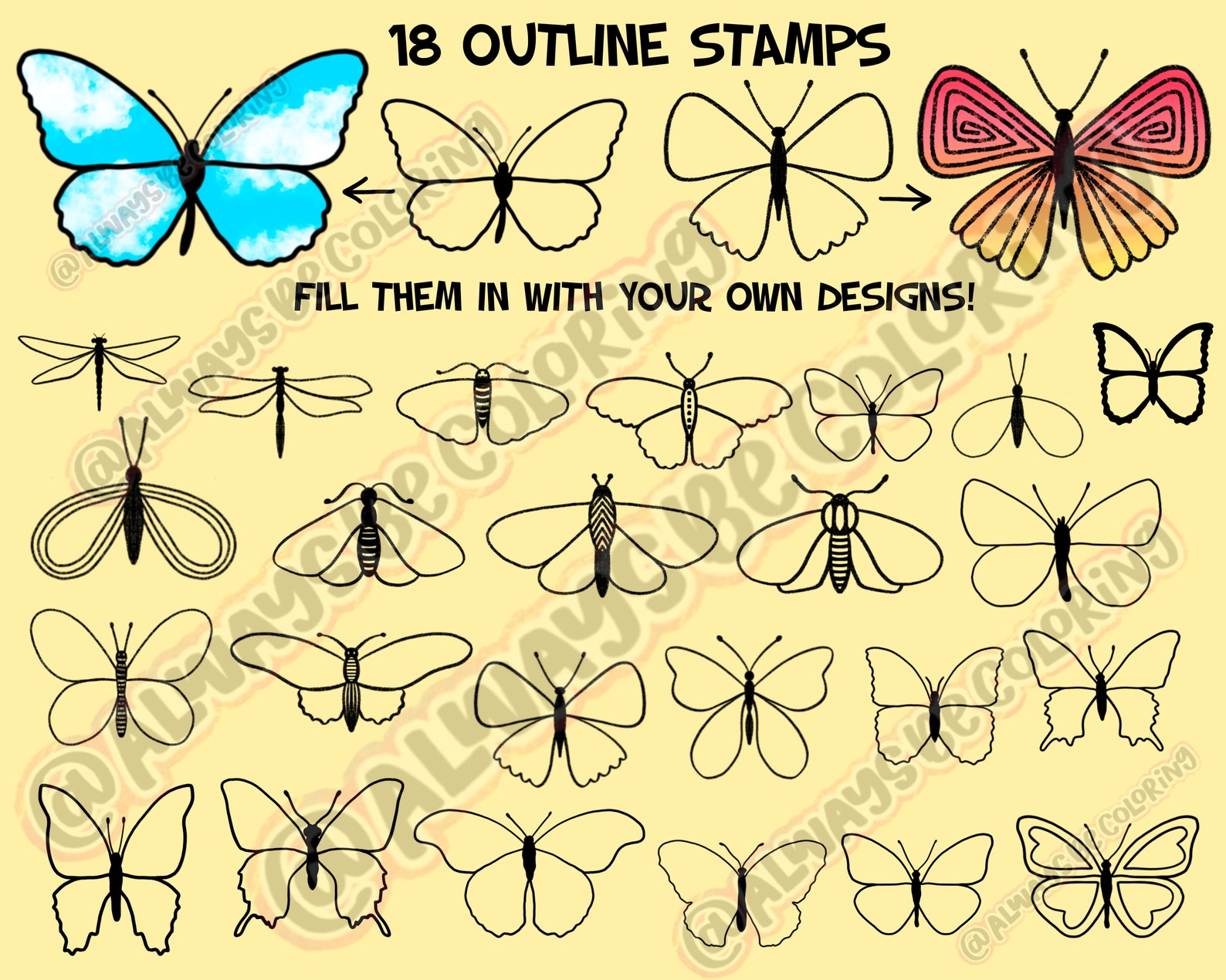 120 Hand Drawn Procreate Stamp Brushes With Butterflies & - Etsy