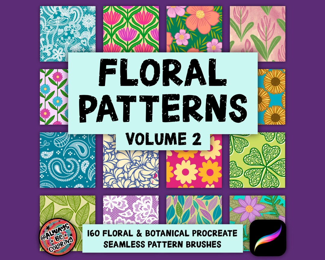 166 Procreate Floral and Botanical Seamless Pattern Brushes, Procreate ...
