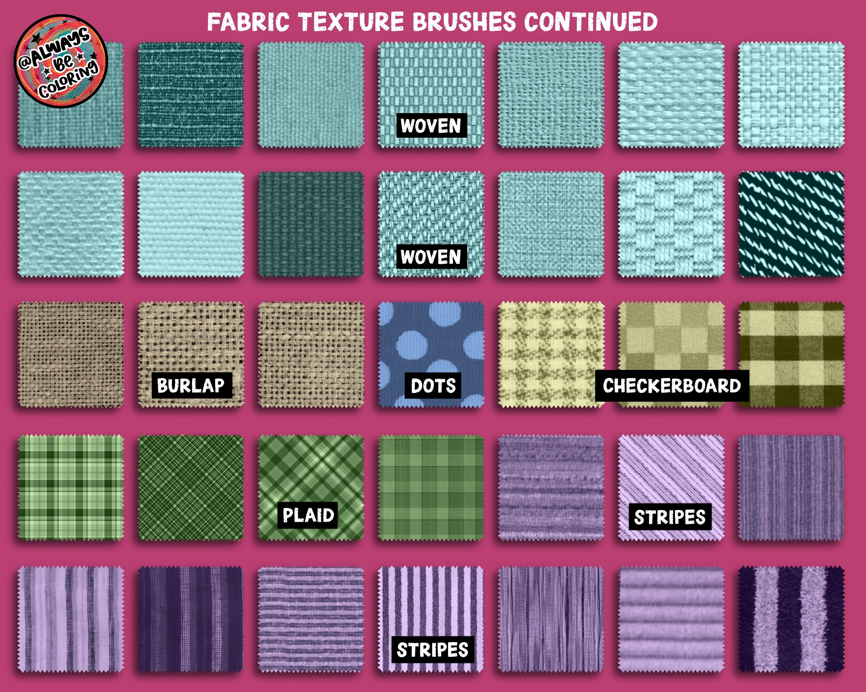 335 Procreate Quilt Brushes, Fabric Seamless Texture Brushes, Digital ...