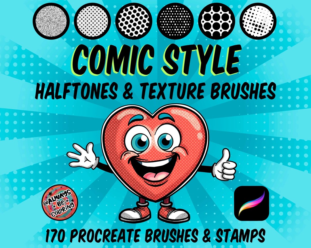 170 Procreate Comic Halftones & Texture Brushes and Stamps, Seamless Pattern Brushes, Procreate ...