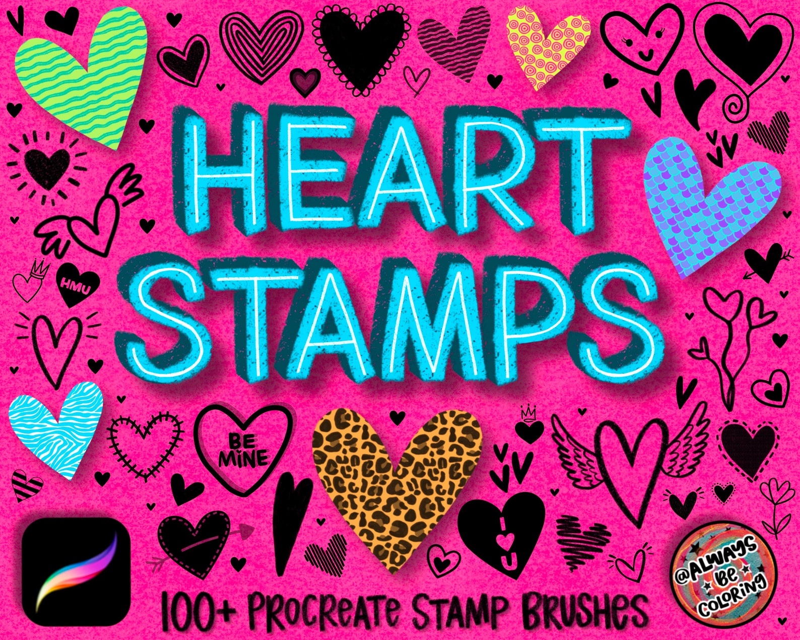 Over 100 Hand Drawn Procreate Heart Stamps Fun and Unique - Etsy