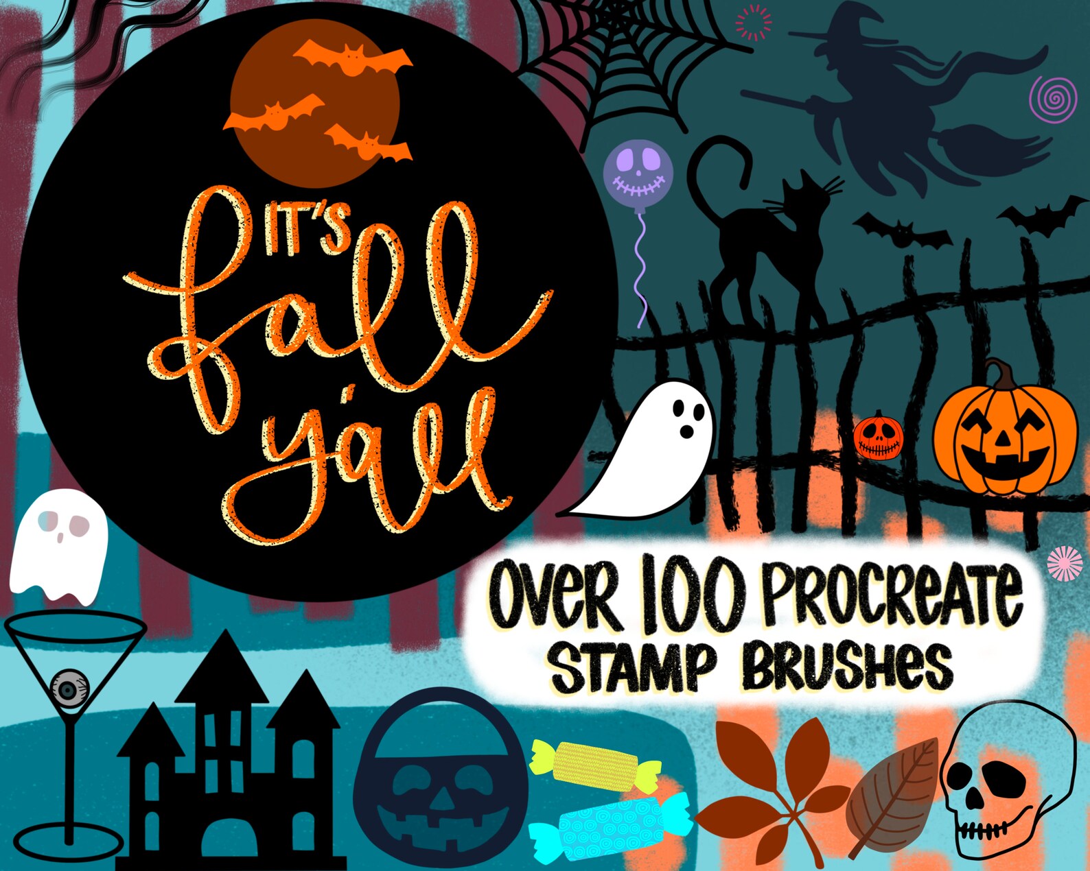 Procreate Spooky Fall Sticker Set Over 100 Procreate Stamp - Etsy