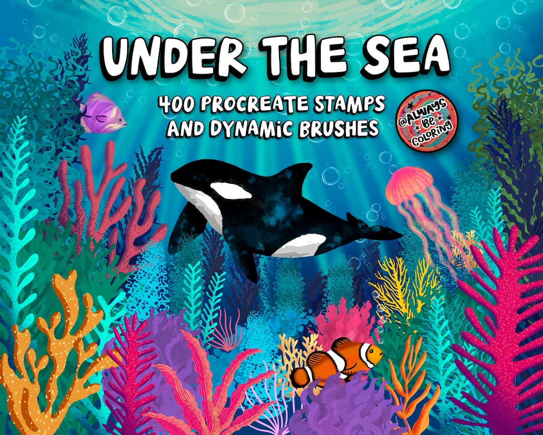 400 Procreate Under the Sea Stamps and Dynamic Sea Plants Brushes, Fish ...