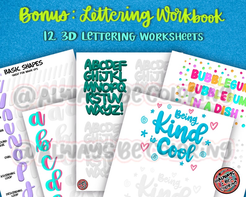 50 3D Procreate Brushes With Lettering Practice Workbook! Three ...