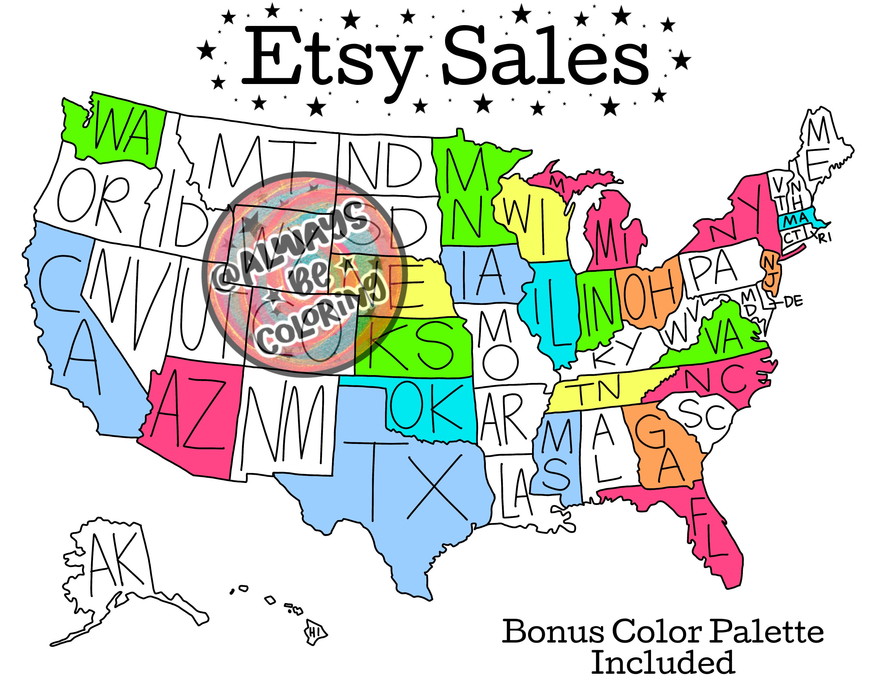 3 Etsy Sales Maps With Bonus Procreate Color Palette 2 - Etsy