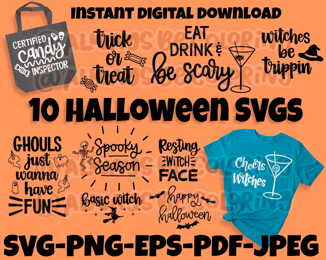Hand Drawn Halloweeen SVG Set SVG File Bundle for Cricut or - Etsy
