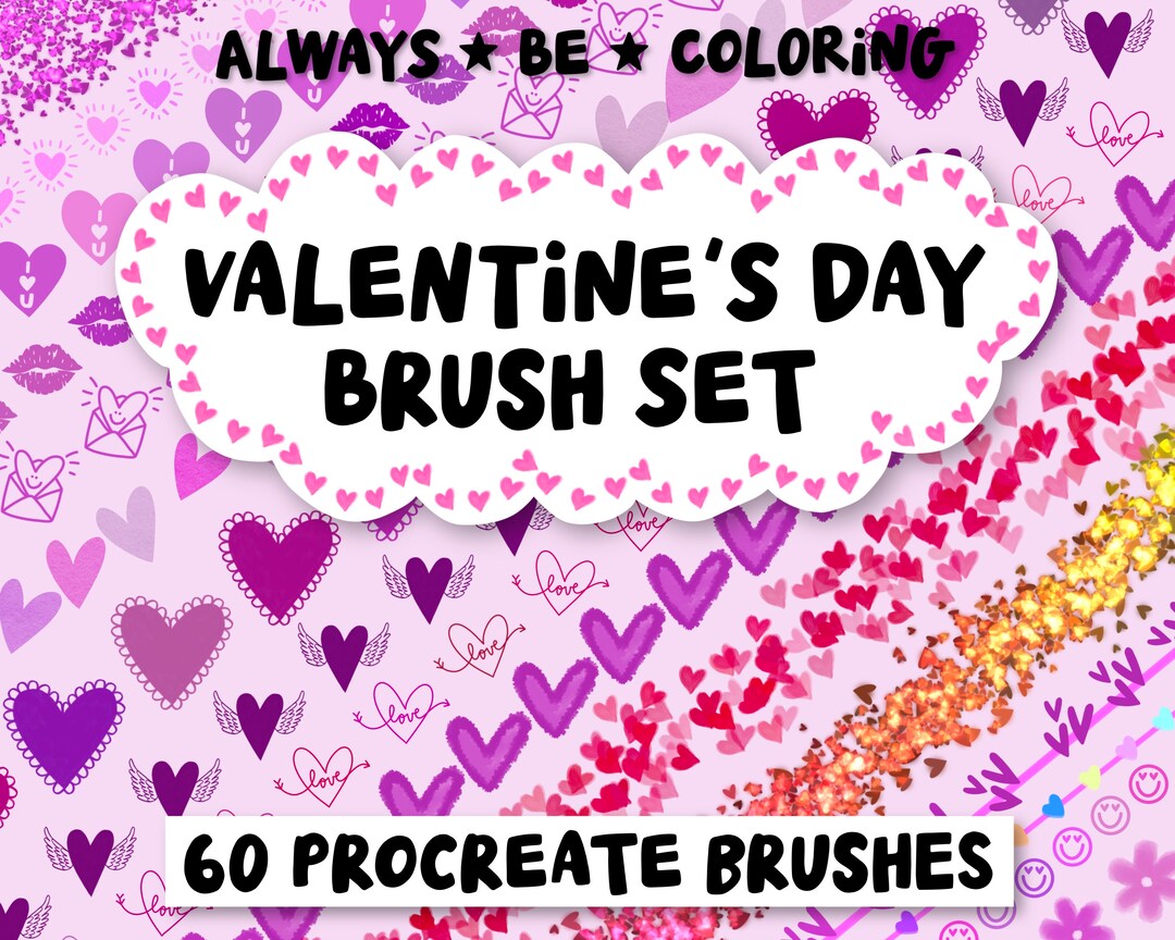60 Procreate Love & Valentines Brushes, Hearts, Border Brushes, Glitter ...