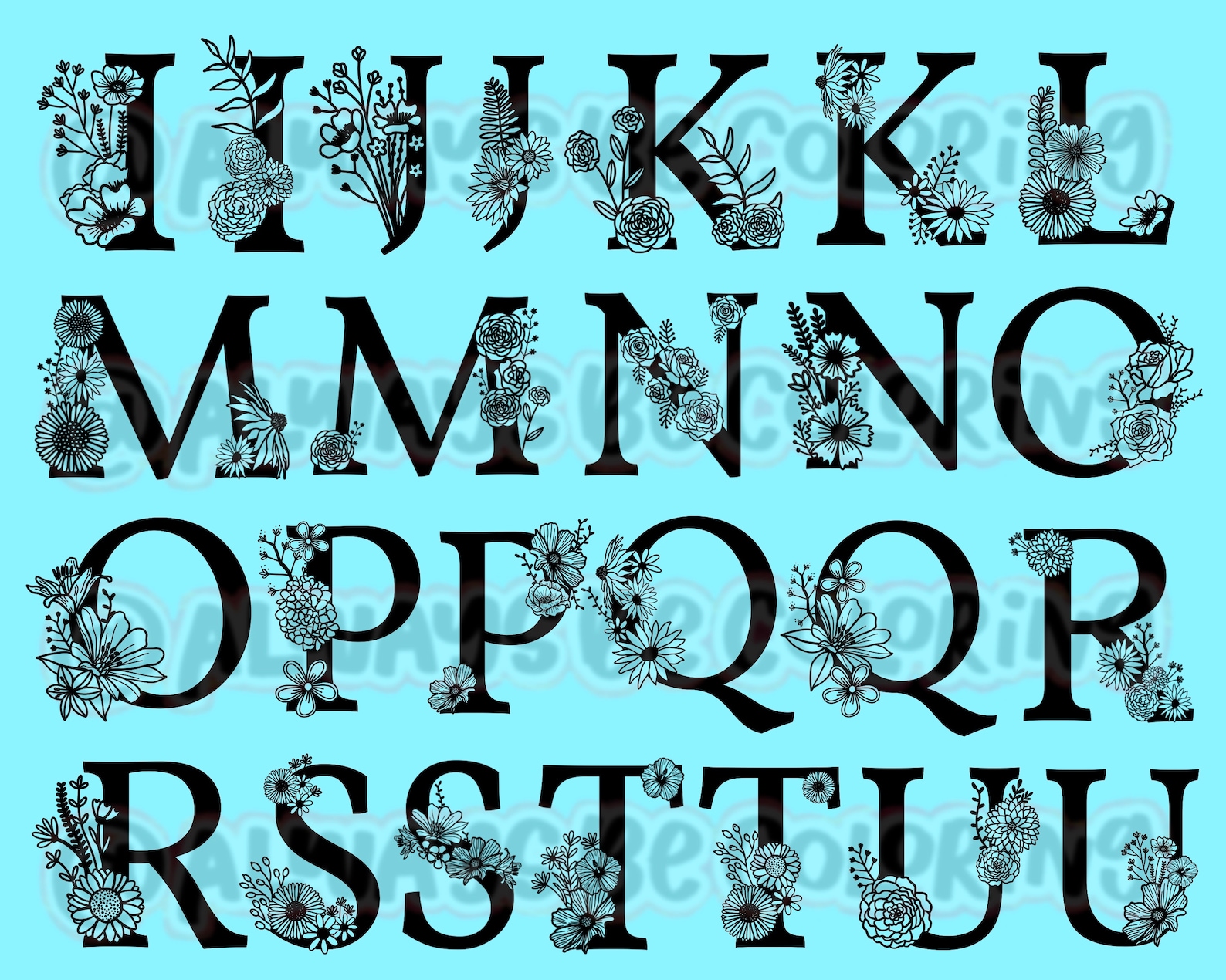 3 Sets Floral Alphabet Procreate Stamp Set 78 Flower Monogram - Etsy