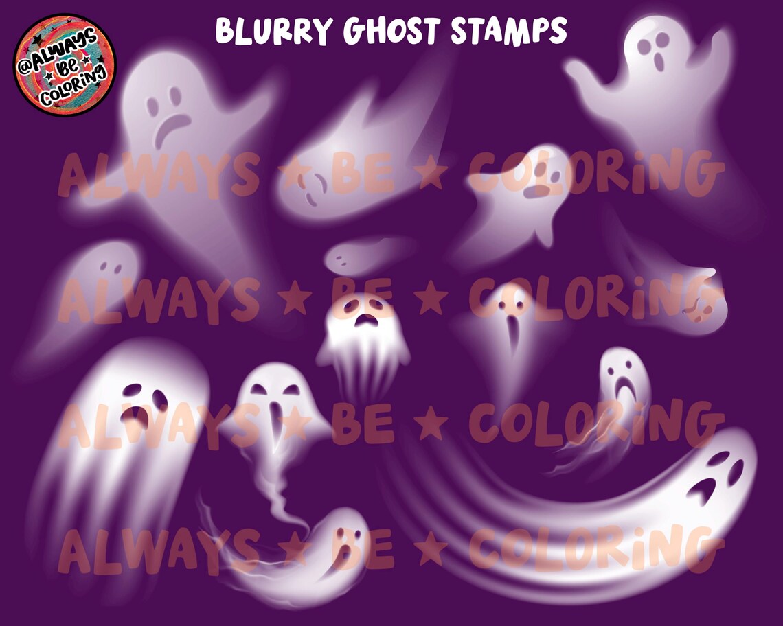 100 Hand Drawn Procreate Ghosts Stamp Brushes, Halloween Procreate ...