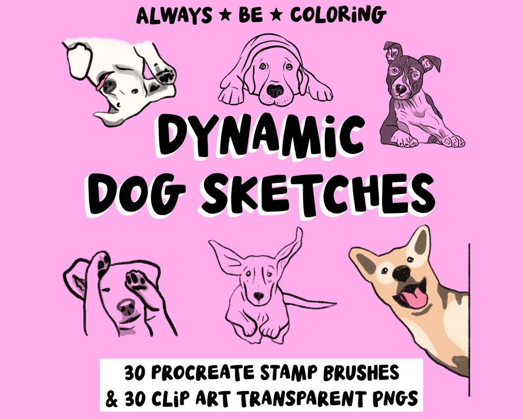 30 Hand Drawn Dynamic Dog Procreate Stamp Brushes, for Digital Art and ...