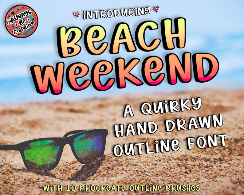 Beach Weekend Outline Font Hand Drawn Display Font Branding - Etsy