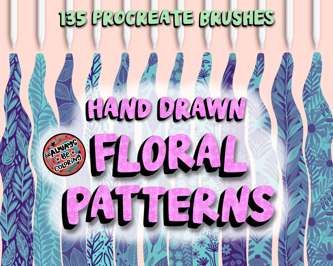 135 Procreate Seamless Floral Pattern Brushes, Hand Drawn Procreate ...