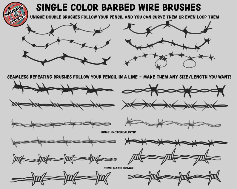 100 Procreate Barbed Wire Brushes and Stamps, Plus Procreate Pattern ...